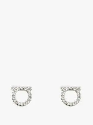 FERRAGAMO Gancini Crystals Brass Earrings - Silver