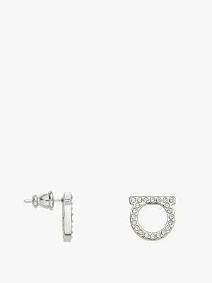 FERRAGAMO Gancini Crystals Brass Earrings
