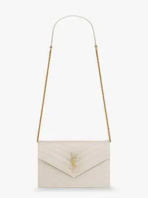 Saint Laurent Envelope Leather Crossbody Bag - White
