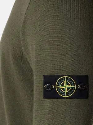 Stone Island Wool Sweater With Side Logo Patch - Green