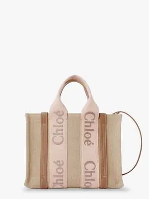 Chloé Woody Linen Canvas And Leather Crossbody Bag - Beige