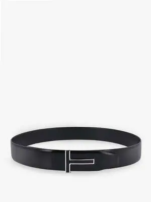 TOM FORD Leather Belt With Enameled Logo - Black
