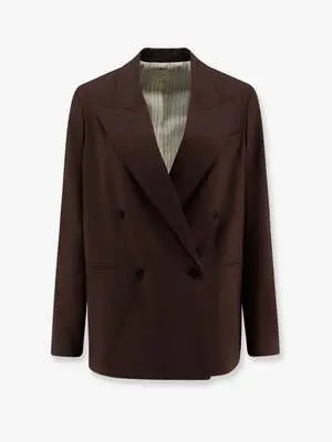 ALYSI Double-breasted Stretch Virgin Wool Blazer - Brown