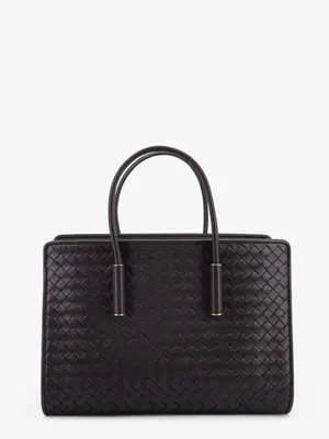 Bottega Veneta Barbara Leather Handbag With Intrecciato Motif Black