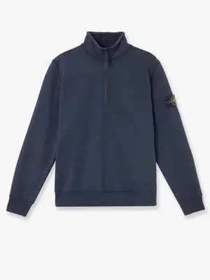 Stone Island Cotton Sweatshirt With Side Logo Patch - Blue