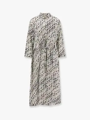 Tory Burch Silk Dress With Pixelated Logo Print - Grey