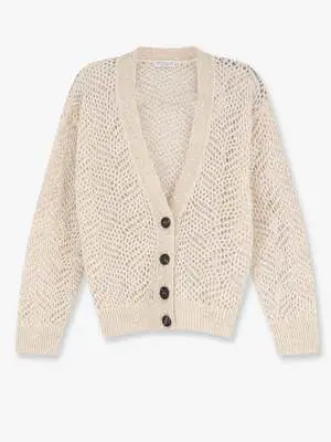 Brunello Cucinelli Mohair Blend Cardigan With Iconic Dazzling Motif - Beige