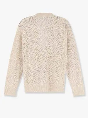 Brunello Cucinelli Mohair Blend Cardigan With Dazzling Motif - Beige