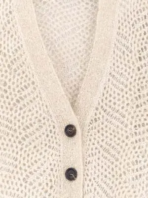 Brunello Cucinelli Mohair Blend Cardigan With Dazzling Motif - Beige