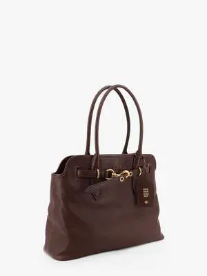 Miu Miu Aventure Leather Handbag With Front Lettering Logo