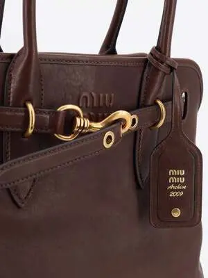 Miu Miu Aventure Leather Handbag With Front Lettering Logo