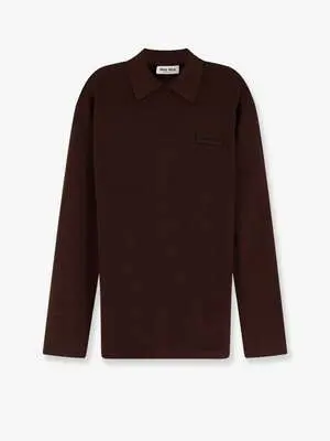 Miu Miu Wool Polo Shirt With Embroidered Logo On The Front - Brown