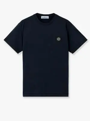 Stone Island Cotton T-shirt With Front Logo Patch - Blue