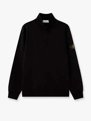 Stone Island Cotton Sweatshirt With Side Logo Patch - Black