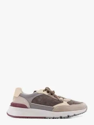 Brunello Cucinelli Suede Sneakers With Leather Inserts - Grey