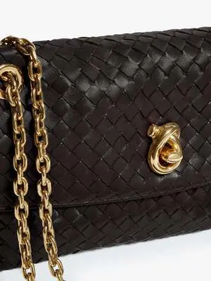 Bottega Veneta Madison Woven Leather Shoulder Bag With Knot Detail - Brown