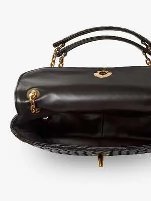 Bottega Veneta Madison Woven Leather Shoulder Bag With Knot Detail - Brown