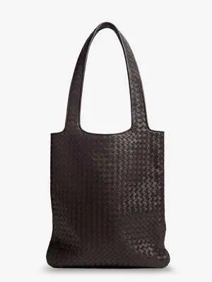 Bottega Veneta Veneto Leather Shoulder Bag With Intrecciato Motif - Brown