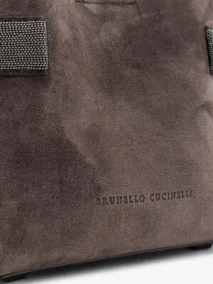 Brunello Cucinelli Suede Crossbody Bag With Monili Detail - Grey