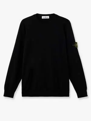 Stone Island Wool Sweater With Side Logo Patch - Black