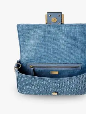Fendi Baguette® Handbag In Raffia With All-over Ff Embroidery