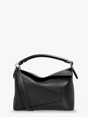 Loewe Puzzle Edge Leather Handbag With Engraved Anagram Logo - Black
