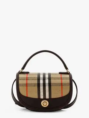 Burberry Highlands Crossbody Bag With Iconic Check Pattern - Beige