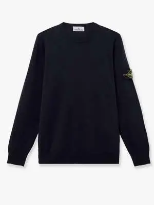Stone Island Crew Neck Wool Sweater With Side Logo Patch - Blue