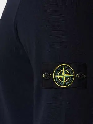 Stone Island Crew Neck Wool Sweater With Side Logo Patch - Blue