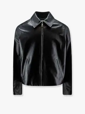 Loewe Leather Jacket With Back Logo Patch - Black