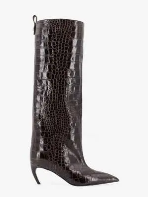 Attico Lea Boots In Leather With Crocodile Print - Brown