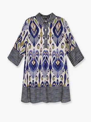 BYE FIRENZE Multicolor Viscose And Rayon Dress - Blue