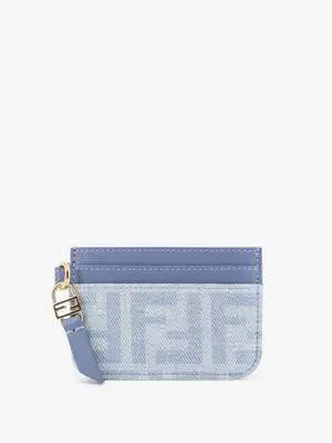Fendi Denim Baguette Card Holder With Ff Motif - Blue