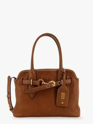 Miu Miu Aventure Leather Handbag With Embossed Lettering Logo - Brown