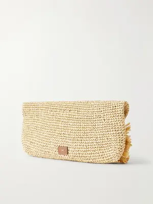 ANYA HINDMARCH Bow Leather-trimmed Raffia Clutch