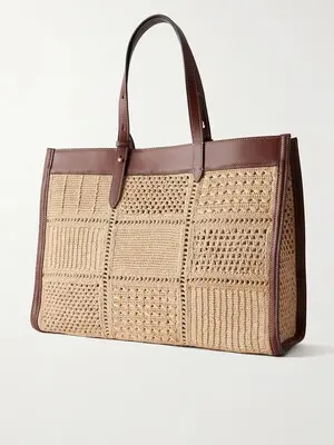 ANYA HINDMARCH Mortimer Leather-trimmed Woven Raffia Tote