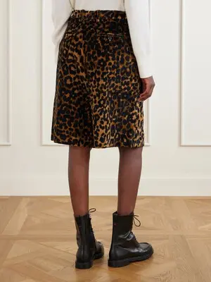 R13 Jumbo Pleated Leopard-print Cotton-velvet Shorts