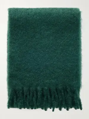 THE ROW Creana Fringed Mohair And Wool-blend Scarf - Green