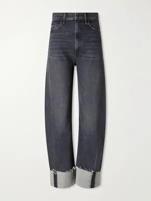 MOTHER The Half Pipe Ankle Cuff Fray High-rise Barrel-leg Jeans - Black