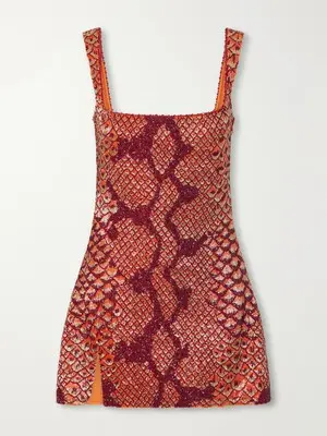 CLIO PEPPIATT Medusa Embellished Stretch-mesh Mini Dress - Orange