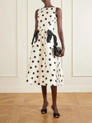 Rebecca Vallance Bacio Polka Dot Bow Detailed Midi Dress - White