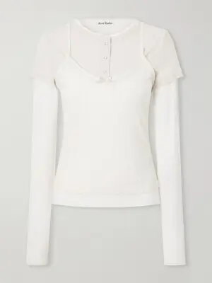 Acne Studios Ersilia Layered Ribbed Lyocell And Cotton-blend T-shirt - Neutrals