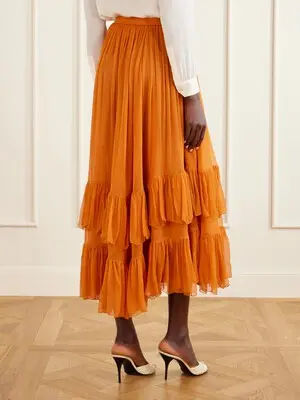 Saint Laurent Ruffled Silk-muslin Maxi Skirt