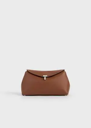 TOTEME T-lock Grained-leather Clutch - Sienna