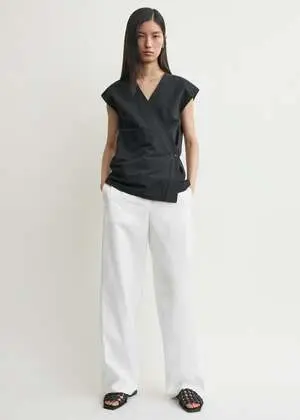 TOTEME Short-sleeve Wrap Blouse - Black