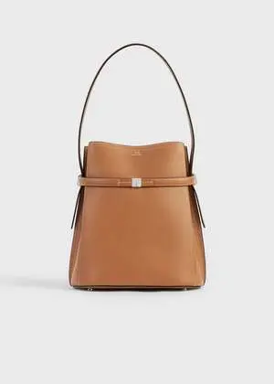 TOTEME Belted Grained-leather Bucket Bag - Tan