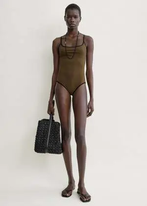 TOTEME Stripe Edge Swimsuit - Walnut