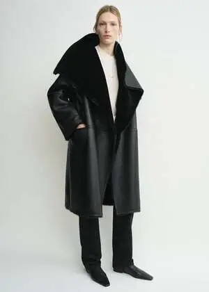 TOTEME Shearling Wrap Coat - Black