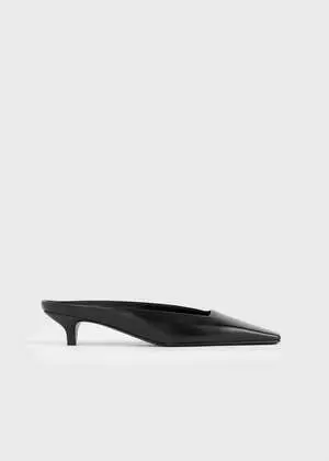 TOTEME Square Leather Kitten Mules - Black