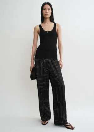 TOTEME Monogram Silk Pj Bottoms Black - Black Monogram